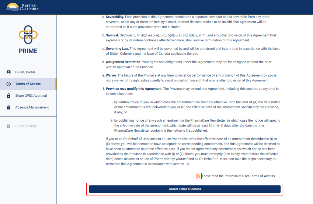 Individual enrolment in PRIME - Province of British Columbia