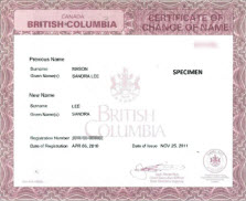 Certificate of Change of Name - Province of British Columbia