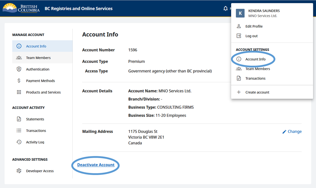 How to create and manage a BC Registry application account - Province ...