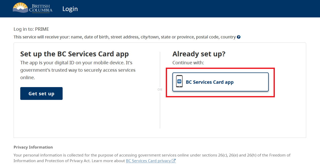 Individual enrolment in PRIME - Province of British Columbia