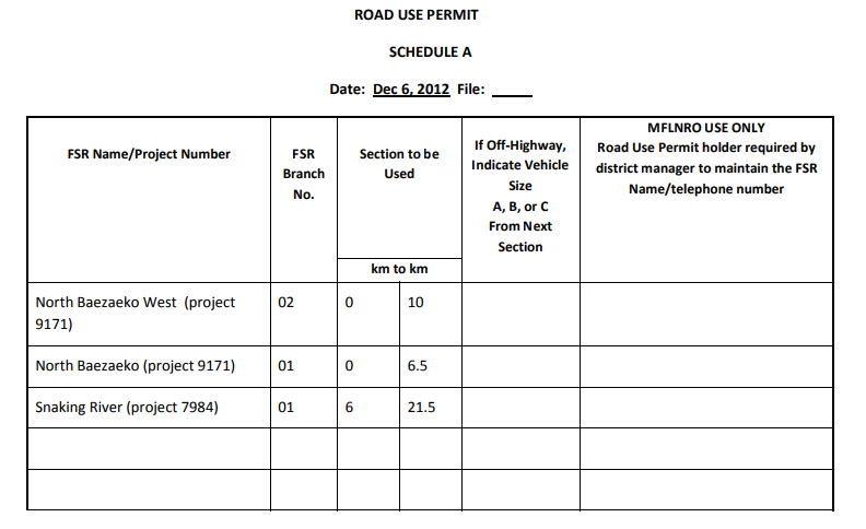 Quesnel District Road Permitting Information - Province of British Columbia