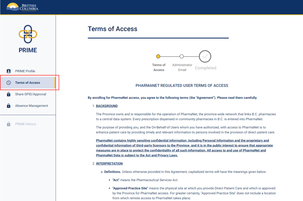 Individual enrolment in PRIME - Province of British Columbia